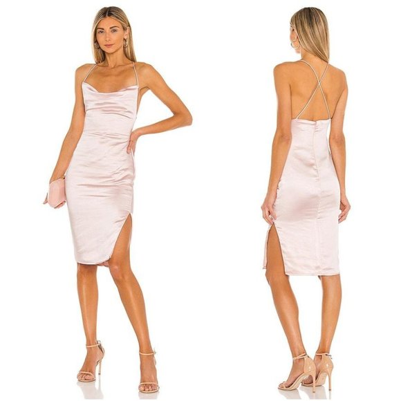 superdown | Dresses | 33 Superdown Billie Drape Midi Satin Slit Dress In Blush Size M | Poshmark